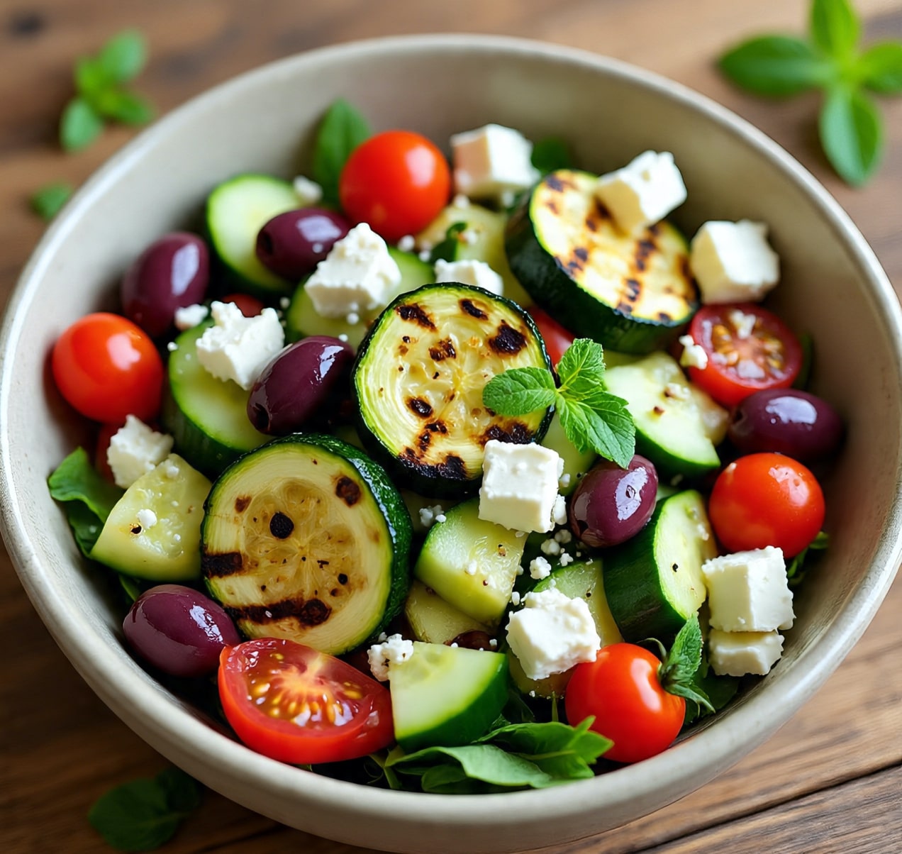 Grilled Zucchini Greek Salad – Easy Mediterranean Side in 30 Min - KENZ ...